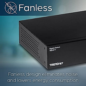 TRENDnet 16-Port Gigabit Switch, TEG-S17, 16 x Gigabit RJ-45 Ports, 32Gbps Switching Capacity, Fanless Design, Metal Enclosure, Internal Power Supply, Lifetime Protection, Black
