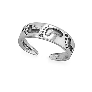 AzureBella Jewelry Toe Ring Feet Footprints in the Sand Design Antiqued Sterling Silver