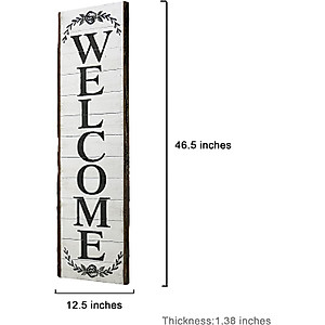 NIKKY HOME Large Vertical Welcome Word Sign for Porch Front Door Entryway Rustic Wooden Plaque Wall Hanging Decor, 46.5 x 12.5 Inch