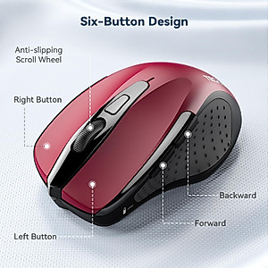 TECKNET Wireless Mouse, 2.4G Ergonomic Optical Mouse, Computer Mouse for Laptop, PC, Computer, Chromebook, Notebook, 6 Buttons, 24 Months Battery Life, 4000 DPI, 6 Adjustment Levels