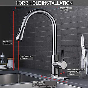 WEWE Single Handle High Arc Brushed Nickel Pull Out Kitchen Faucet,Single Level Stainless Steel Kitchen Sink Faucets with Pull Down Sprayer