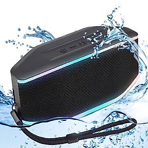 Bluetooth Speaker, Portable Bluetooth Speakers, IPX7 Waterproof Wireless Speaker with Colorful Flashing Lights, Stereo Sound, Deep Bass, TWS Dual Pairing, Built-in Mic, for Home, Party, Outdoor, Beach