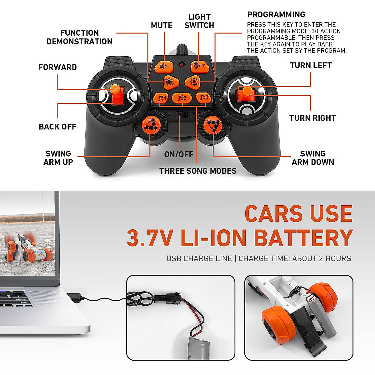 YSWJDM 6-Wheel Deformable Stunt Remote Control Car, 2.4GHz RC Car, 360° Rotating Trucks with Headlights, Off Road RC Crawler Toy Cars for Boys and Girls