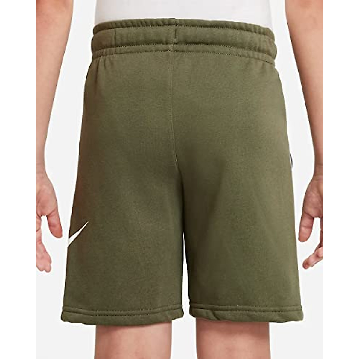 Nike Sportswear Club + HBR Fleece Shorts (Big Kids) (Medium, Medium Olive/Total Orange/White)