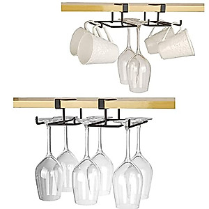 Yopay 2 Pack Wine Glass Rack Under Cabinet, 6 Rows Wine Glass Holder, Hanging Storage Stemware Holder for Shelf Bar Kitchen