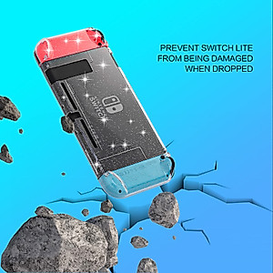 Switch Clear Glitter Case, Switch Protective Case with Tempered Glass Screen Protector and Thumb Grip Caps