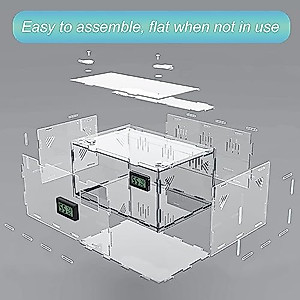 Reptile Terrariums, with Temperature Hygrometer, 11.8"x7.9"x5.9" Acrylic Reptile Breeding Box Terrarium Cage Tank for Small Reptile Insect Home Office