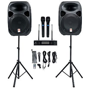 Rockville Power GIG RPG-122K All In One DJ/PA Package (2) 12" DJ/PA Speakers 1000 Watts Peak Power/250 Watts RMS with Built in Bluetooth, USB/SD Player, FM Tuner, Speaker Stands and a Wired Microphone