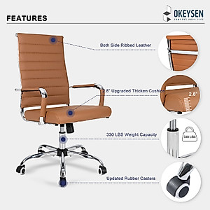 Okeysen Ergonomic Office Desk Chair, Modern Leather Conference Room Chairs Ribbed, High Back Executive Swivel Rolling Chair for Home, Office.