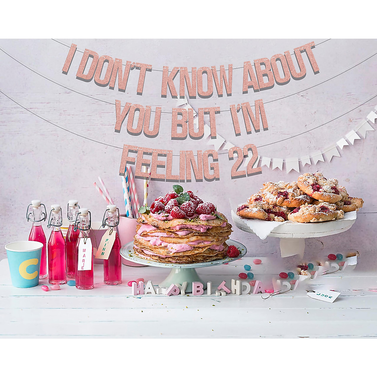 I Don't Know About You But I'm Feeling 22 Banner,I'm Feeling 22 Banner,22nd Birthday Party Decorations,Funny Happy 22nd Birthday Party Decor,Cheers to 22 Years Old Anniversary Party Supplies Rose Gold