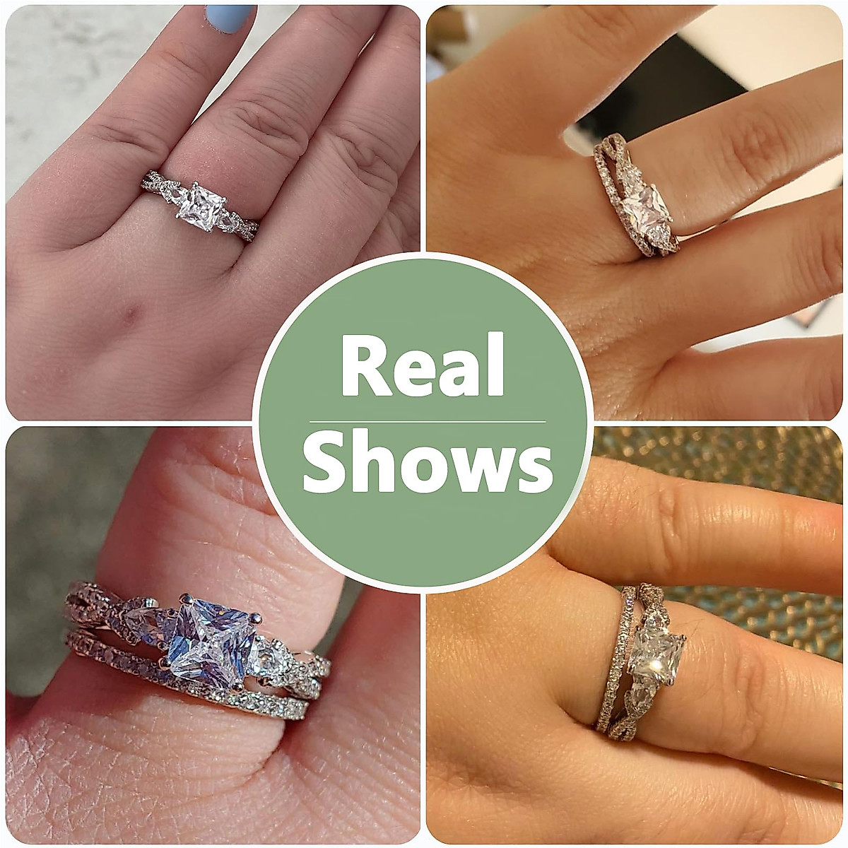 Newshe 1.7ct Princess Pear White AAAAA Cz 925 Sterling Silver Engagement Wedding Ring Set Size 7