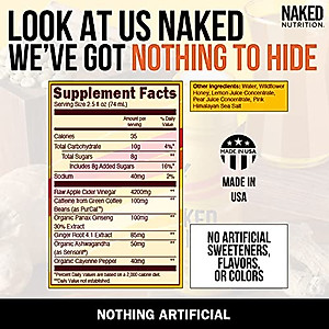 Naked Fire Shot - Natural Energy Shots, Ginger Root, Raw Apple Cider Vinegar, Organic Ginseng & Ashwagandha, Detox, Energy Wellness Shots - 2.5oz, 12 Pack