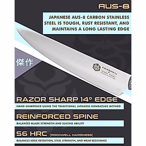 KESSAKU 8-Inch Chef Knife - Senshi Series - Forged Japanese AUS-8 High Carbon Stainless Steel - Carbon Fiber G10 Handle with Sheath