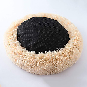 Luxury Fur Donut Cuddler Round Cat and Dog Cushion Bed Self-Warming and Cozy for Improved Sleep (Big Size, Beige)