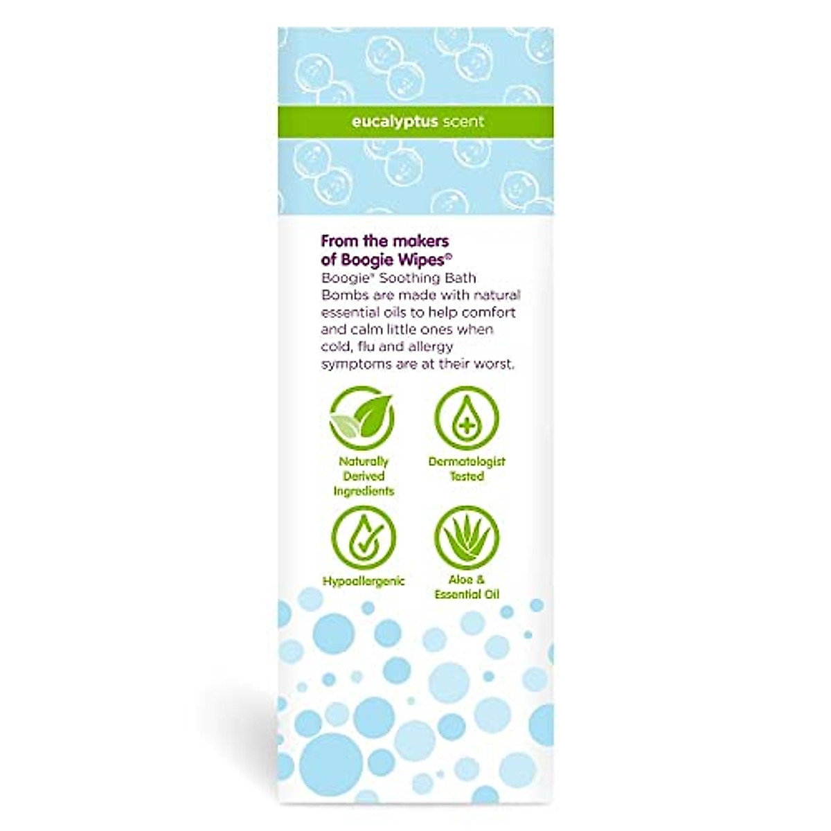 Kids Bath Bombs by The Makers of Boogie Wipes, Boogie Fizzies, Calming, Naturally Derived, Made with Aloe and Calming Vapors, Eucalyptus, 2.8 oz, 3 Bath Bombs, Pack of 1