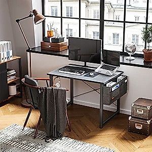 ODK 32 inch Small Computer Desk Study Table for Small Spaces Home Office Student Laptop PC Writing Desks with Storage Bag Headphone Hook, Espresso Gray