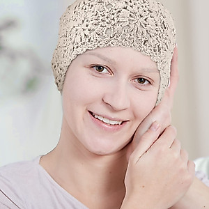 JenPen 2 Pieces Floral Crochet Slouchy Beanie Hat Handmade Knit Cutout Women Floral Skull Cap Stretchy Knitted Crochet Hat for Women (Beige, Wine Red)