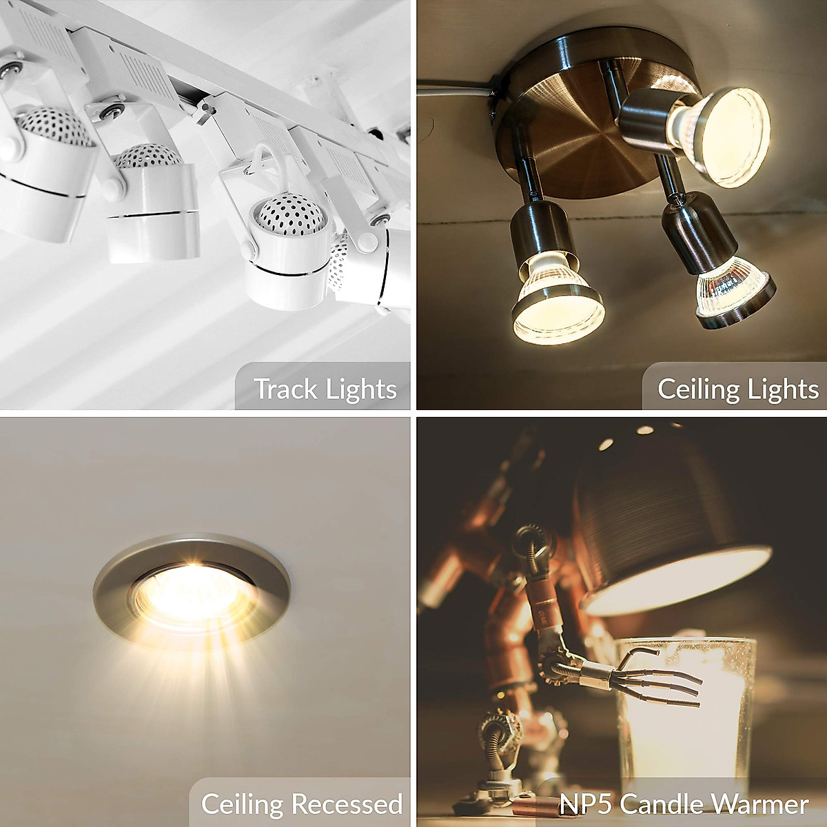 Simba Lighting 25W NP5 Candle Warmer ETC Replacement Light Bulb (4 Pack) Halogen GU10 120V for Wax Melt, Tart Burner, Recessed, Track Lighting, MR16 JDR with Glass Cover, Dimmable, Warm White 2700K