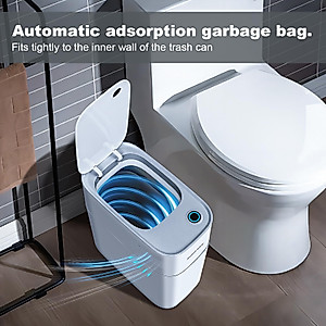 JOYBOS Trash Can with Lid Automatic Garbage Can, 3.8 Gallon Slim Small White Plastic Smart Trash Bin, Narrow Motion Sensor for Bedroom, Bathroom, Toilet Office