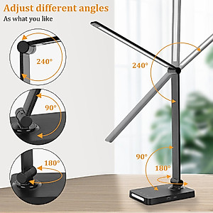 Dott Arts LED Desk Lamp, Touch Control Desk Lamp with 3 Levels Brightness, Dimmable Office Lamp with Adjustable Arm, Foldable Table Desk Lamp for Table Bedroom Bedside Office Study, 5000K, 8W, Black