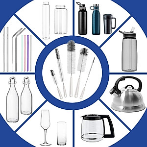 MR.SIGA 5 Pack Bottle Brush Cleaning Set with Storage Holder, Cleaning Brushes for Long Narrow Neck Bottles, Water Bottles, Baby Bottles, Tumblers, Drinking Glasses, Strews