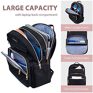 VANKEAN 15.6 Inch Laptop Backpack for Women Men Work Laptop Bag Fashion with USB Port, Waterproof Backpacks Teacher Nurse Stylish Travel Bags Casual Daypacks for School, College, Business, Black