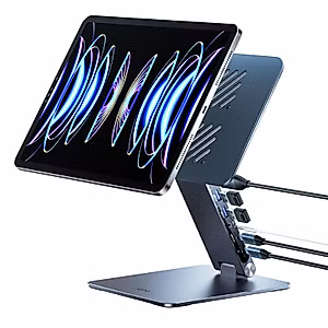 Magnetic Stand Hub for iPad Pro 11 inch, Aluminum Alloy iPad Stand for Desk with Docking Station, Adjustable Holder with 4K@60Hz HDMI, 100W PD, USB 3.0 and 180° Adjustable 360° Rotatable