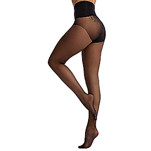 Frola Seamless Silk Stockings for Women 15 Dernier Run Resistant Control Top Sheer Tights(Black,Medium)