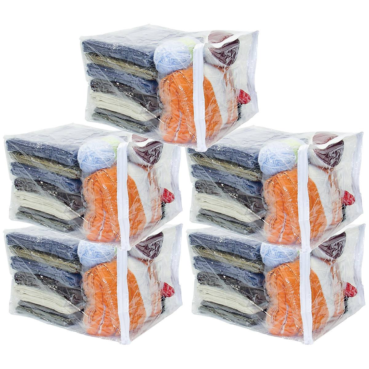 5-Pack Clear Vinyl Zippered Storage Bags 15 x 18 x 12 Inch