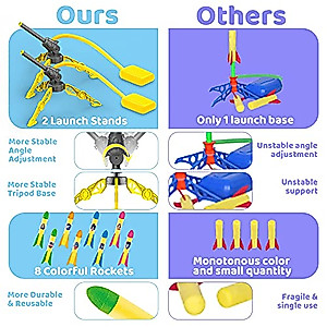 V-Opitos Rocket Launch Toys for Kids Age of 3, 4, 5, 6, 7, 8 Year Old Boys & Girls, 2 Pack Rocket Launchers with 8 Colorful Foam Rockets, Top Outdoor Game, Ideal Christmas & Birthday Gift