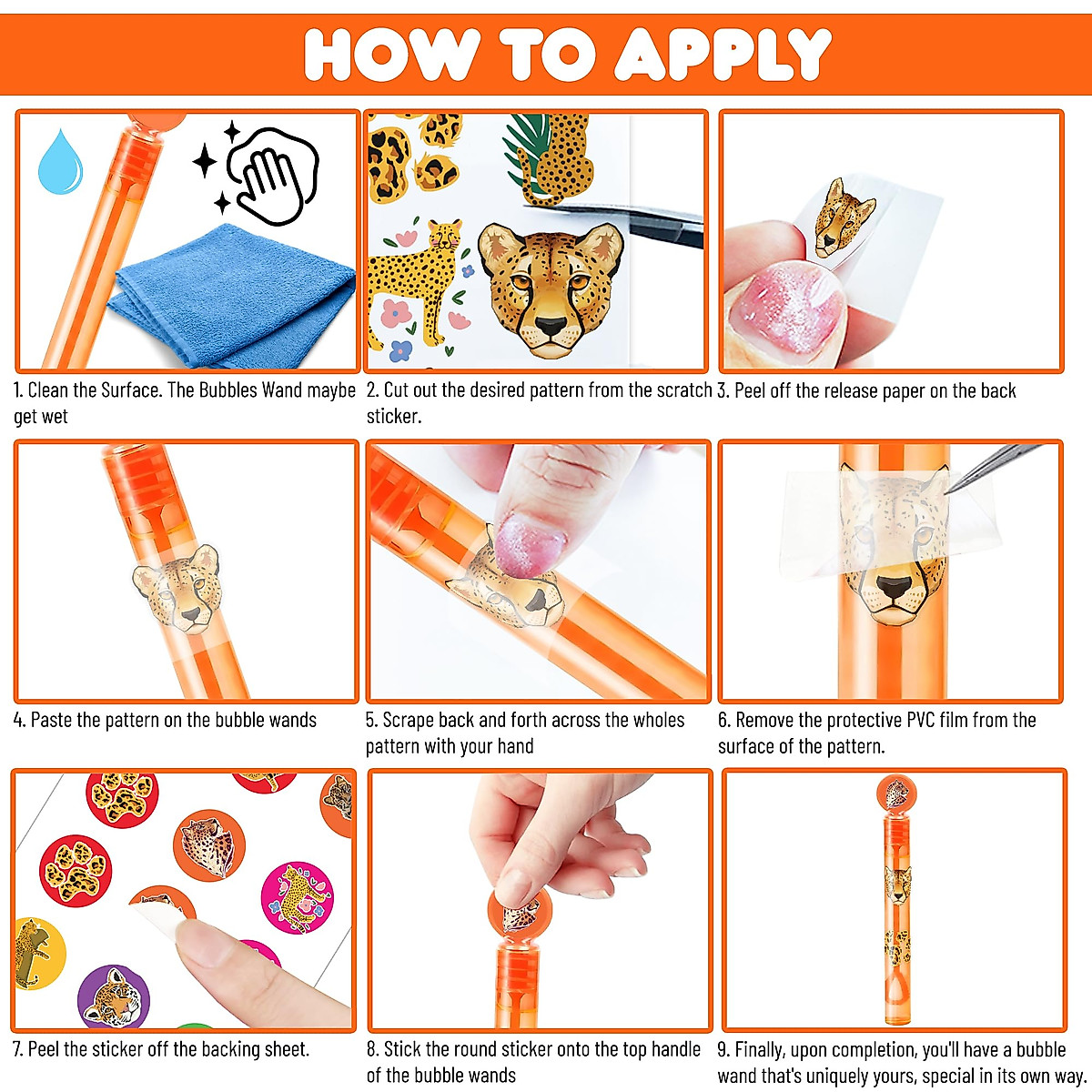 24PCS Cheetah DIY Bubble Wands Party Favors 96PCS Stickers for Goodie Bag Fillers Pinata Stuffers, Mini Bubble Bulk Birthday Party Supplies Toys Gifts Class Prizes for Toddlers Boys Girls