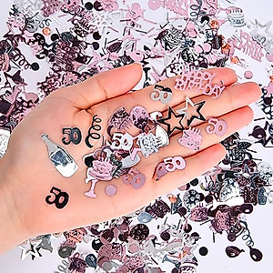 OSDUE 3000 Pieces Pink Gold Silver Happy Birthday Confetti, 50 Years Birthday Cake Confetti, Metallic Foil Balloon Confetti, Table Scatter Confetti Decoration Supplies, for Birthday Party (50th Style)