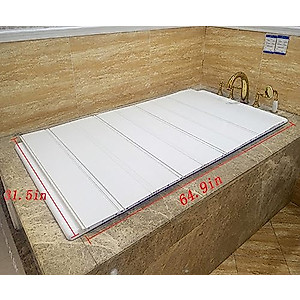 MOGUOBIN Shutter Bath Lid,1.2cm Thickness White Wood Grain PVC Bathtub Tray,Bath Insulation Cover,Foldable Anti-dust Bathtub Cover Bath Insulation Cover,Can Store Wine Glass,Tablets,Books,Cellphones