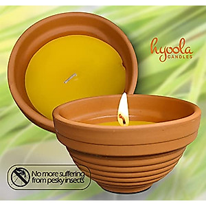 HYOOLA Citronella Candles in Terra Cotta Bowl - 2 Pack - 12 Hour - Large Flame, Insect and Mosquito Repellent Effect, European Made