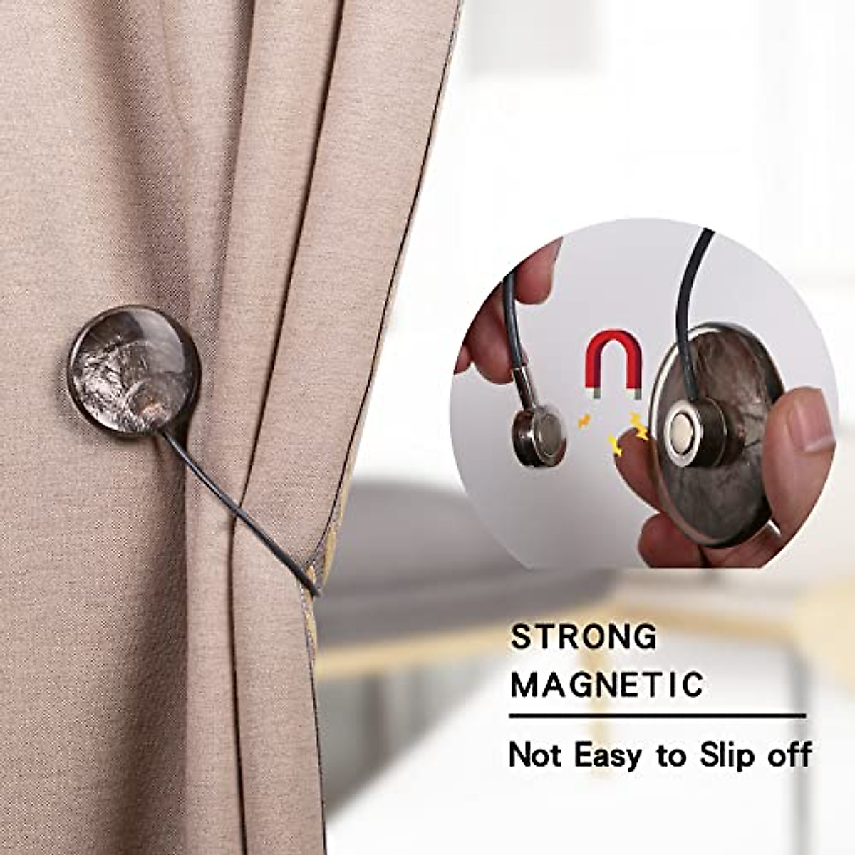 Labupa Curtain Tiebacks, 12 Inch Inlaid Shell Sequins Magnetic Tie Backs Patented Curtain Drapery Holdback Window Modern Decorative Holders with Rope for Home Cafe Balcony (Red, 2 Pack)