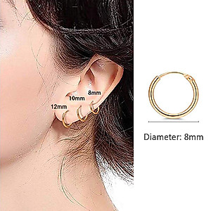 EPIRORA Silver Hoop Earrings- Cartilage Endless Small Hoop Earrings Set for Women Men, 3 Pairs of Hypoallergenic 925 Sterling Silver Tragus Earrings Nose Lip Rings (3 Pairs(8mm*3)-Gold)