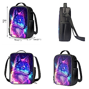 HELLHERO 3pcs/set Galaxy Wolf Backpack School Bag Boys Secondary School Girls Schoolbag for Kids Bookbag with Lunch Box Pencil Purse Hiking Camping Travel Picnic Laptop Backpacks Rucksacks