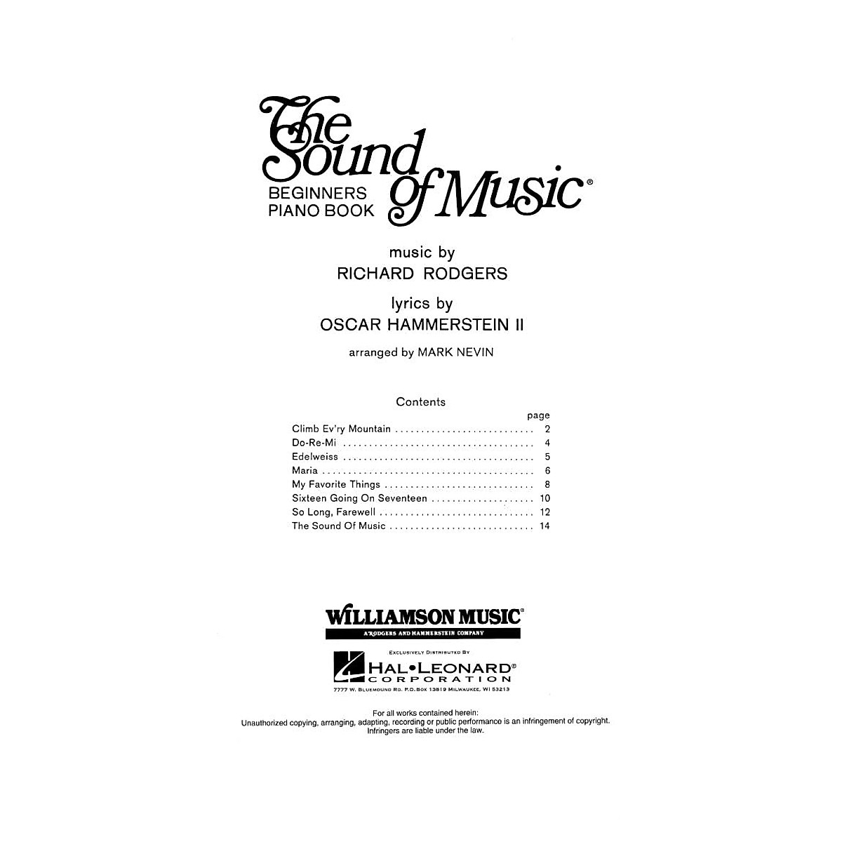 The Sound Of Music Beginner's Piano Book - Piano, Vocal and Guitar Chords