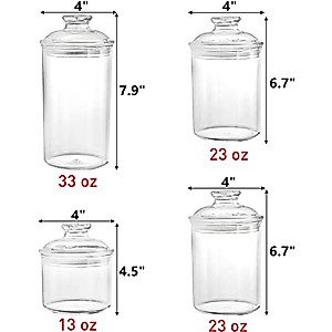 DEAYOU 4 Pack Clear Plastic Apothecary Jars, Plastic Storage Jar Canister with Airtight Lid, Cotton Qtip Holder Bathroom, Candy Cookie Container Organizer for Bath Salt, Vanity,33 Oz/23 Oz/13 Oz