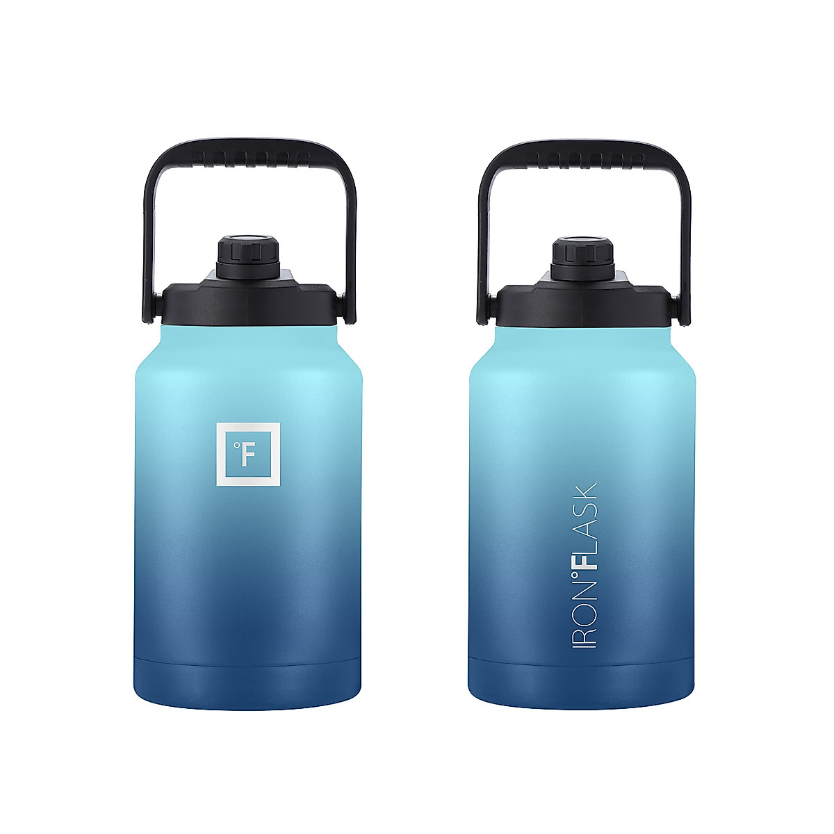 IRON °FLASK Sports Water Bottle - Gallon Series - 2 Lids (Straw and Spout), Leak Proof, Vacuum Insulated Stainless Steel, Double Walled, Thermo Mug, Metal Canteen Jug Growler - Blue Waves, 128 Oz