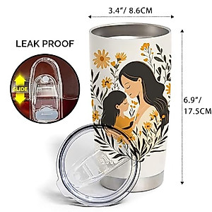 FOCIUZTA 20oz Adorable Floral Yellow Mother and Child Pattern Tumbler with lid, Travel Coffee Cup, Ideal for Easter, Mother Day, and birthday gifts