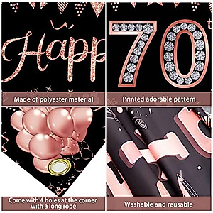Happy 70th Birthday Banner Decorations for Women, Rose Gold 70 Birthday Sign Party Supplies, Funny 70 Year Old Theme Birthday Party Decor for Outdoor Indoor