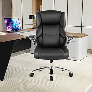 Big and Tall Office Chair 400lbs Ergonomic Computer Desk Chair with High Back, Adjustable Executive Office Chair with Flip-up Armrests, Pu Leather Swivel Task Chair for Home Office, Black