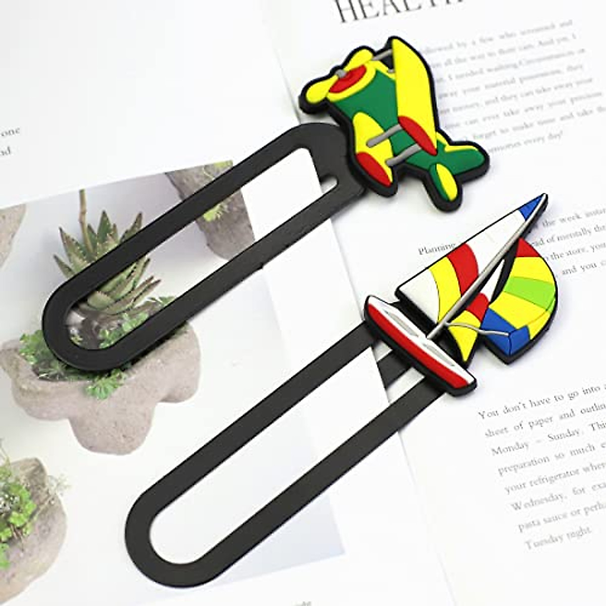 STRONGER 4 Pack Car Bookmarks for Kids 3D Non-Slip Transportation Bookmark & Airplane Page Holder Unique Sailboat Gift Idea PVC Book Marker Reading Accessories 100th Day of School Gift,Boys,Students