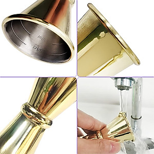2 PCS Japanese Style Double Jigger, findTop 1oz / 2oz Stainless Steel Measure Liquor Cocktail Jiggers with Interior Measurements (Gold)