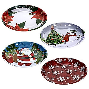 IM Customization Christmas 10-in. Tin Serving Trays - Set of 4 - One of Each Design Including Santa, Snowman, Snowflakes, and Poinsettias