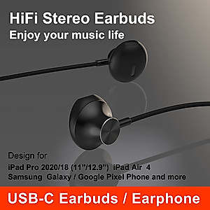 Vanress USB C Earbuds, Type-C Earphones HiFi in-Ear Stereo Headphones with Mic/Volume Control,Work for iPad Pro/Air4/Mini6,Google Pixel 6/5/4/3/2/XL,Samsung Galaxy Note 20/10/S21/S20/Tab S7/S6