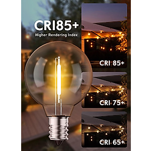 Brightown G40 Replacement LED Light Bulbs, 25 Pack Clear Globe Bulb fits E12 C7 Candelabra Screw Base Sockets, 1.5 Inch Dimmable Edison Light Bulbs for Indoor Outdoor Patio Decor, Warm White