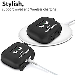 Airpods 3 Case Cover 2021,CACOE Silicone Case Cover for AirPods 3rd Generation,Black Protective Skin AirPod 3 Gen Cases Shockproof Air Pod Cute Funny Print Accessories with Keychain