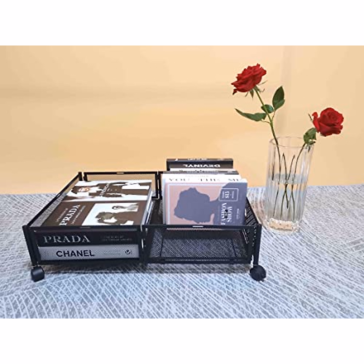 WenkeDigi Under-Bed Storage Organizer Foldable Metal Mesh Under-Bed Containers Bin With Rolling Wheels and Dust Proof Fabric Storage Bag, 2 Pack Black